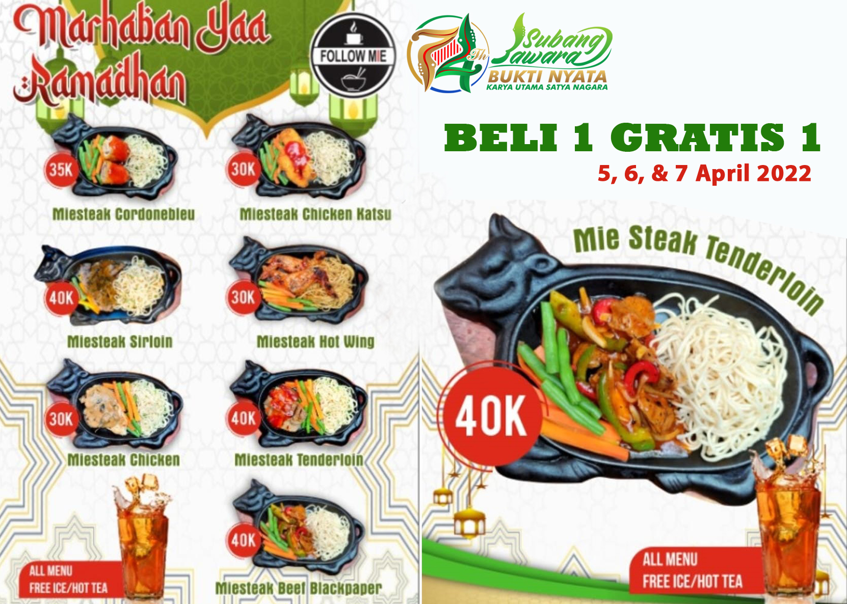 Yuk Bukber !, Rayakan HUT Subang ke-74 Follow Mie Promo Menu Istimewa ...